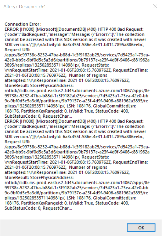 Odbc Connection To Azure Cosmos Db Alteryx Community