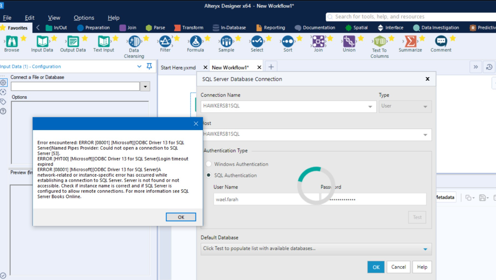 Error Connecting To Sql Database Alteryx Community