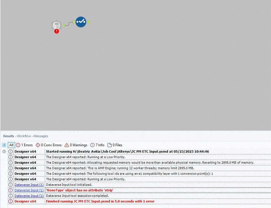 Workflow Run Error Dataverse Input (1) 'NoneType'... - Alteryx Community