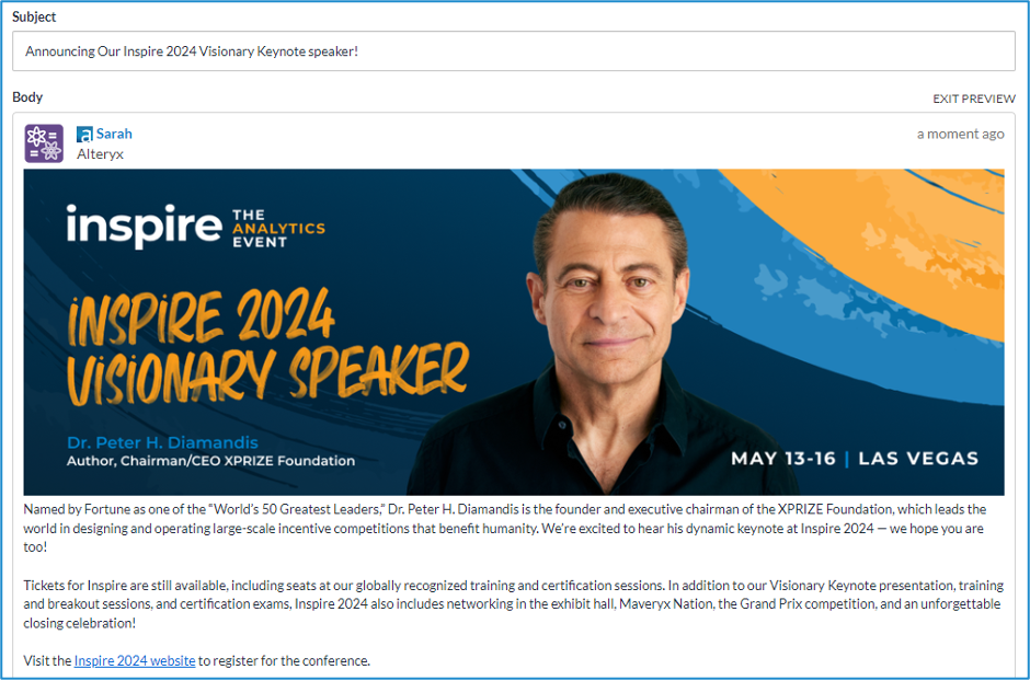 Announcing Our Inspire 2024 Visionary Keynote spea... - Alteryx Community