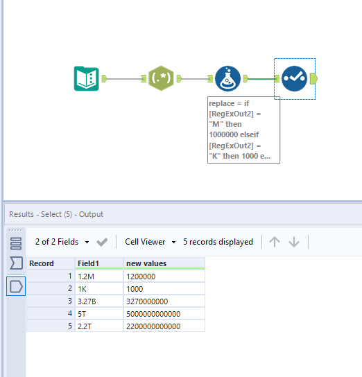 Solved: Converting suffix number (K M B T) to general numb... - Alteryx ...