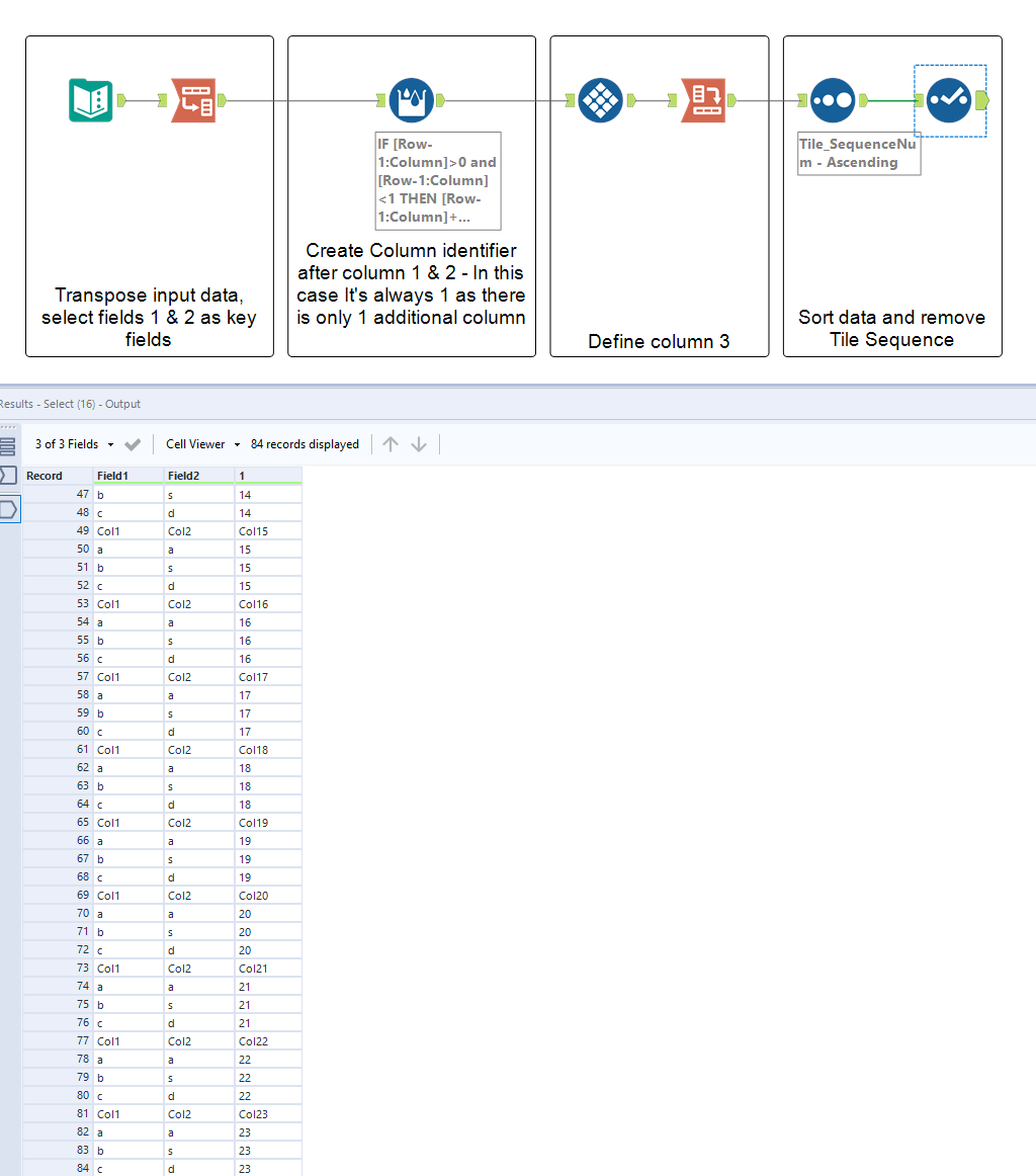 Solved: Transfer columns down - Alteryx Community