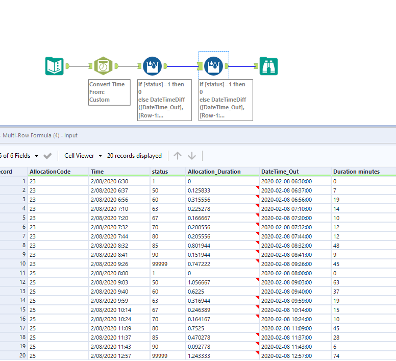 Solved: Subtract time within same row set (determined by a... - Alteryx Community