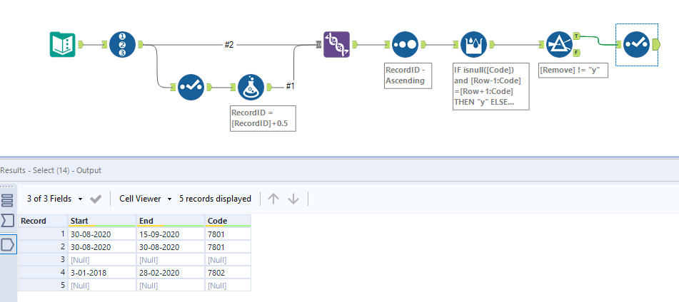 Solved: Add row in between different codes - Alteryx Community