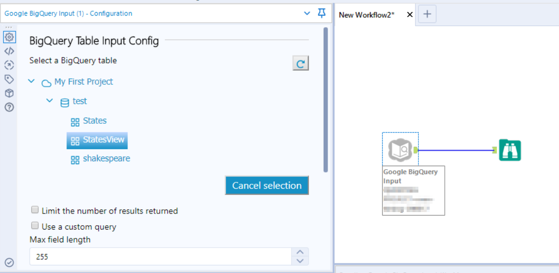 How To: Query views using the Google BigQuery Input Tool