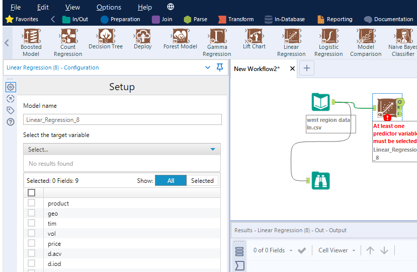 Unable to select a target variable in linear regre... - Alteryx Community