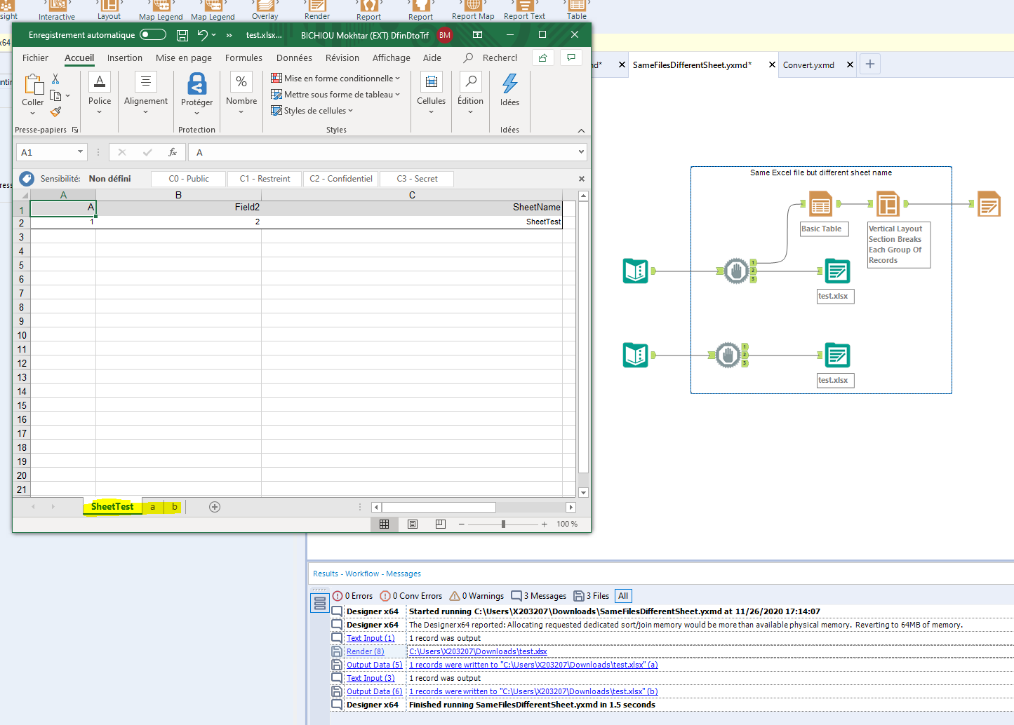 Export to two different tabs of the same excel fil... - Alteryx Community