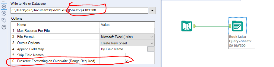 Overwriting data in an excel file while skipping r... - Alteryx Community
