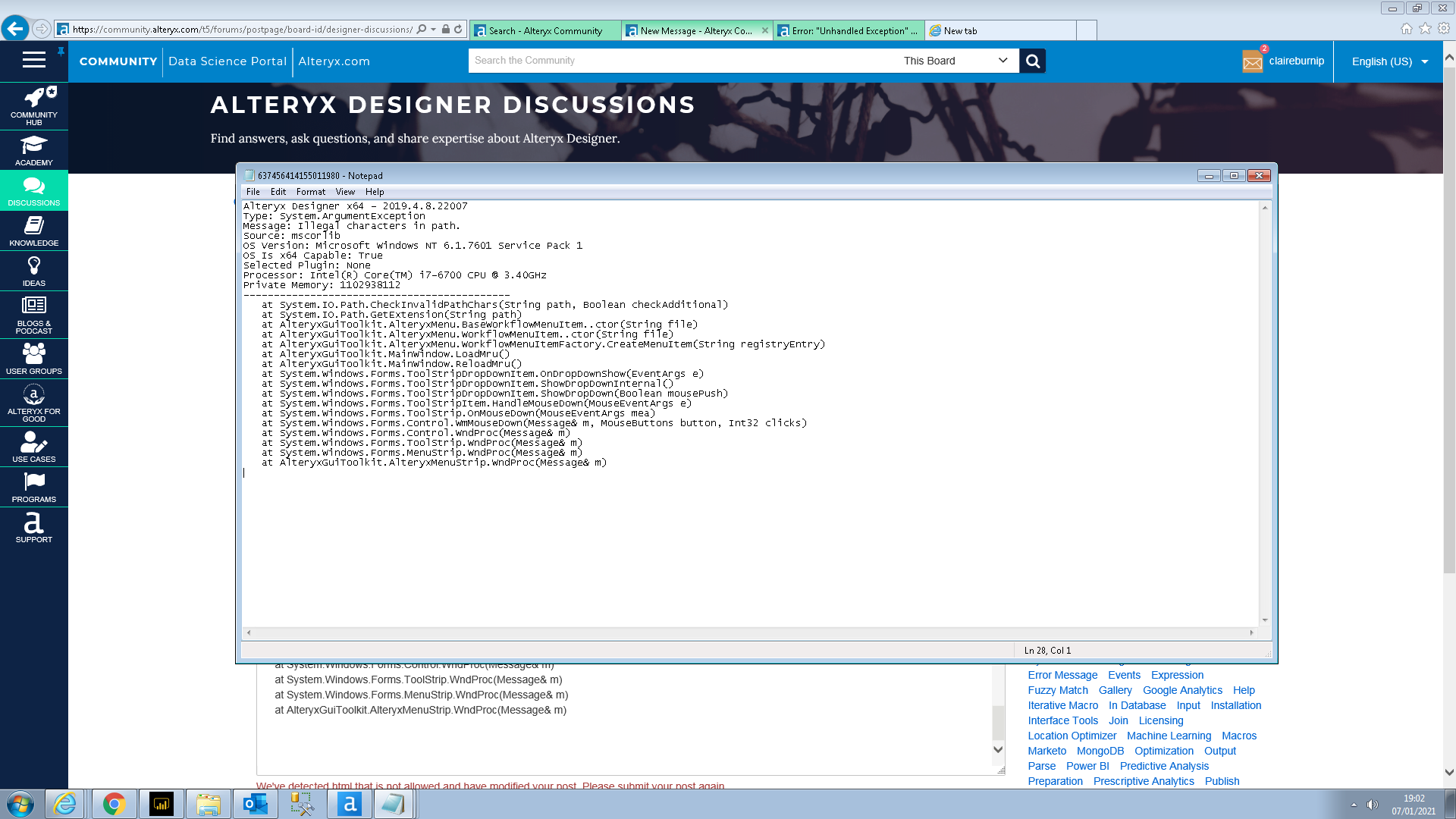 Unhandled Exception when starting Designer. - Alteryx Community