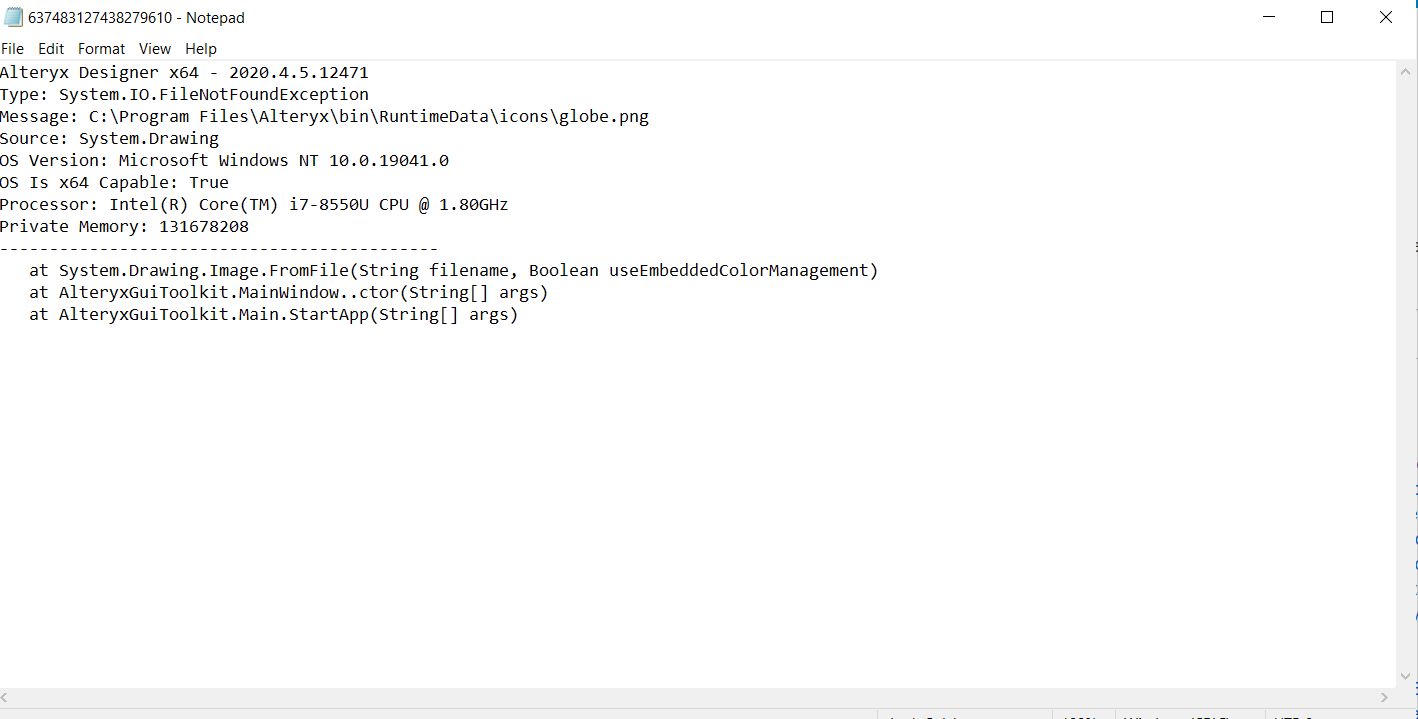 Unhandled Exception when opening Alteryx - Alteryx Community