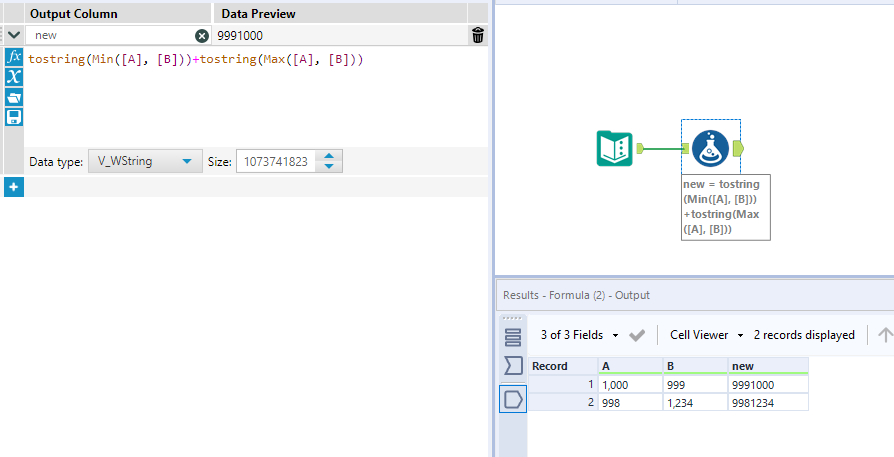 Solved: Concatenate in formula tool, but select the smalle... - Alteryx ...