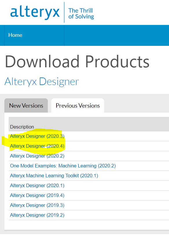 Selecting a version for Trial version - Alteryx Community