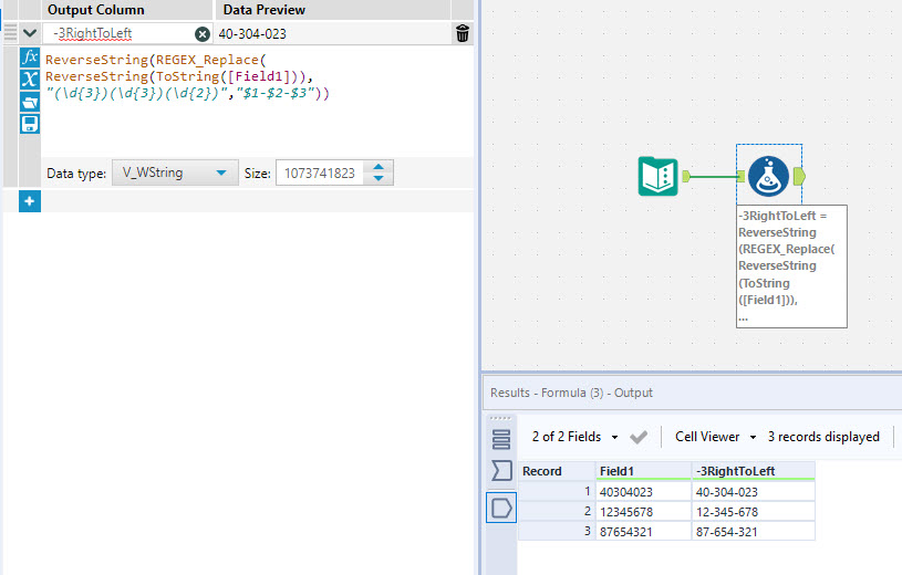 Solved: RegExp: Add a "-" every 3 characters from right t... - Alteryx Community