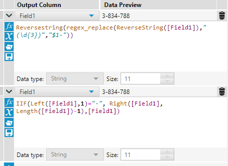 Solved: RegExp: Add a "-" every 3 characters from right t... - Alteryx Community