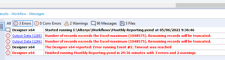 Solved Error Output Data 1286 Number Of Records Excee Alteryx Community