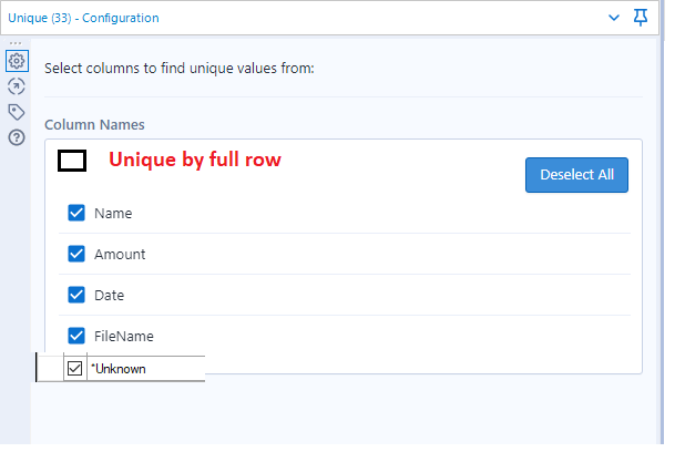 "Unique" tool should offer an option to select "un... - Alteryx Community