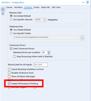 Enable Performance Profiling and other Runtime set... - Alteryx Community