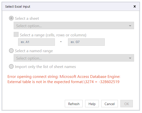 Cannot open Excel 2 worksheet with error "External... - Alteryx Community