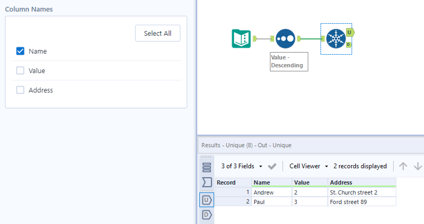 Solved: unique selection - Alteryx Community