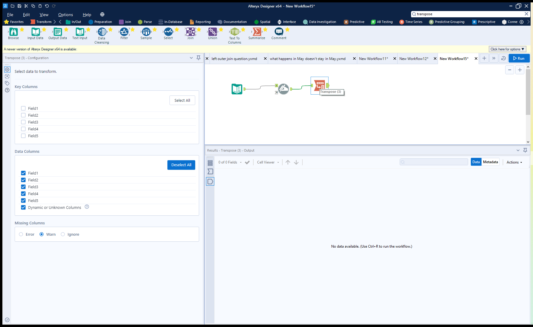 Transpose Not Detecting Column Names Alteryx Community 