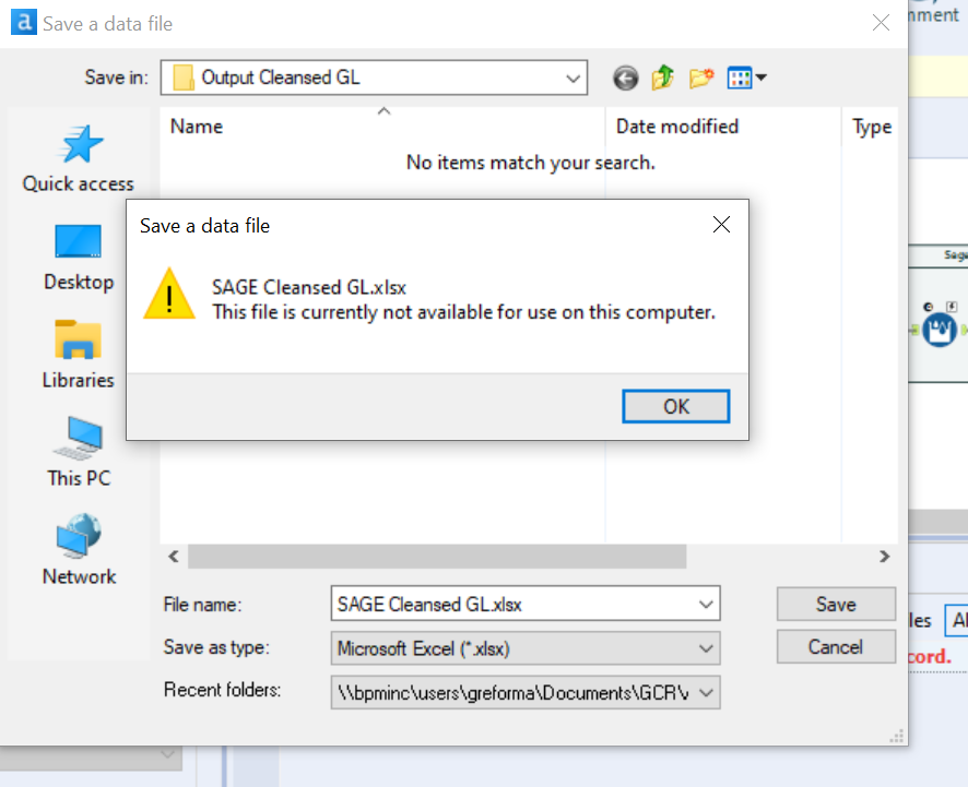 Solved: Error in saving an output file - Alteryx Community
