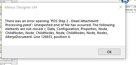 Solved: error opening workflow - Alteryx Community