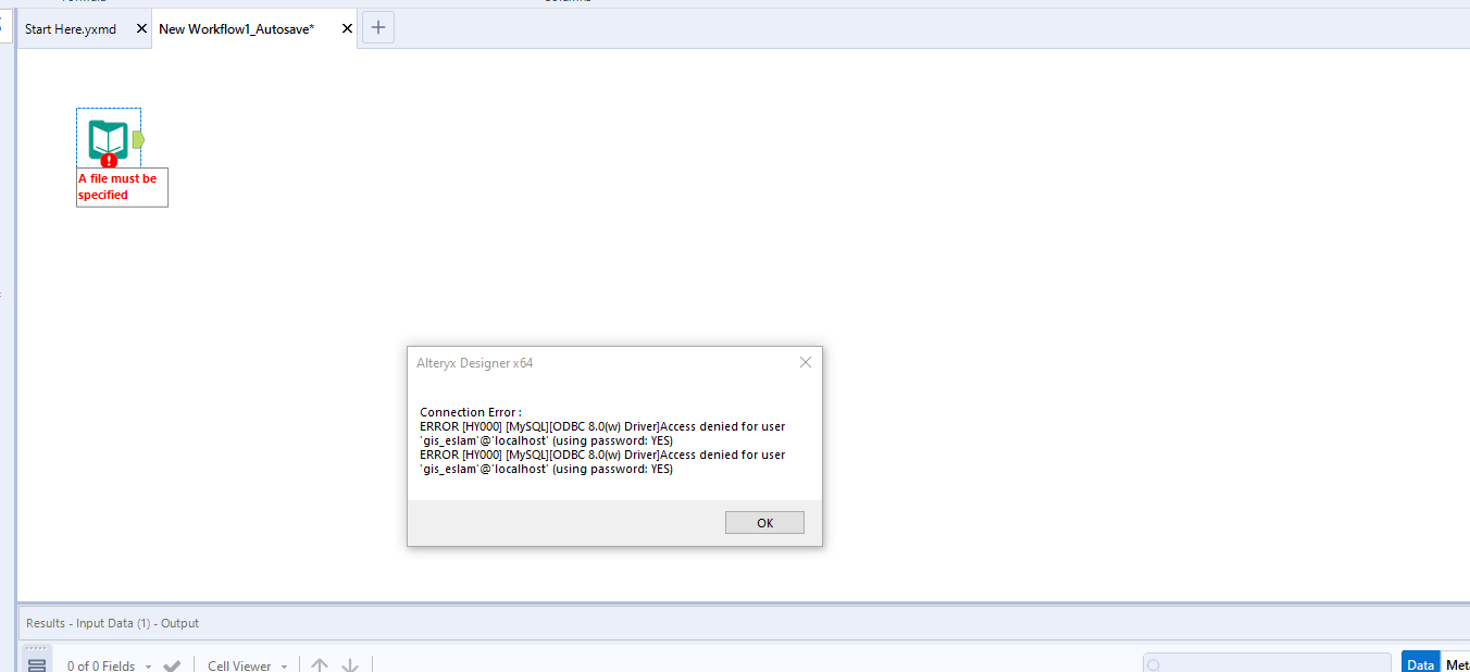 Error HY000 mysql odbc 8.0(w) driver access denied... - Alteryx Community