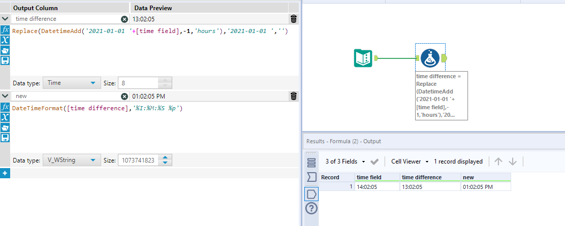 Solved: Subtracting an Hour from Time field - Alteryx Community