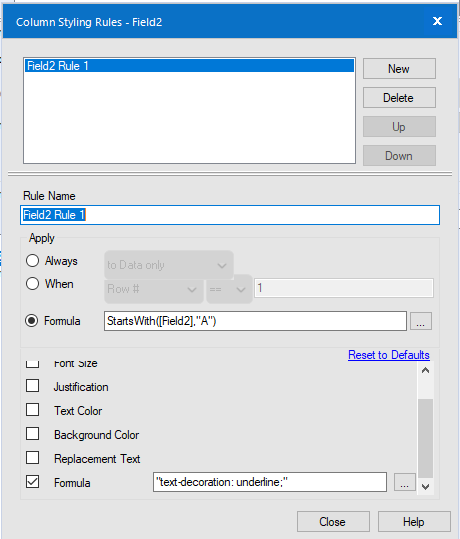 Solved: Row Styling Rules Underline Text - Alteryx Community