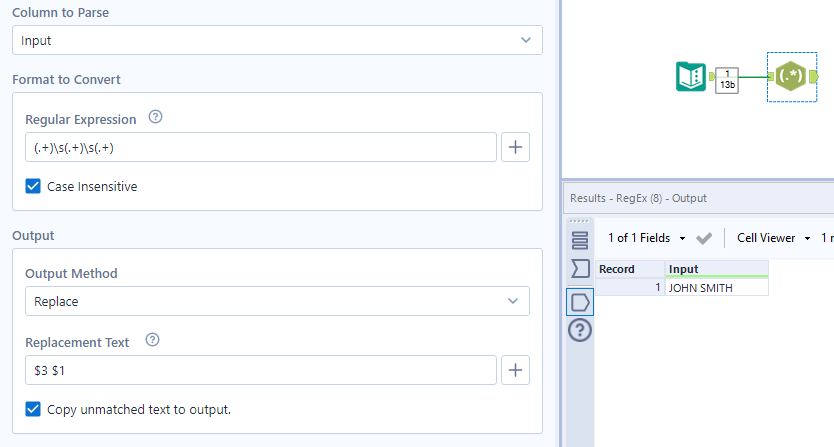 Solved: Change string format of name: "SMITH, JOHN" to "JO... - Alteryx ...