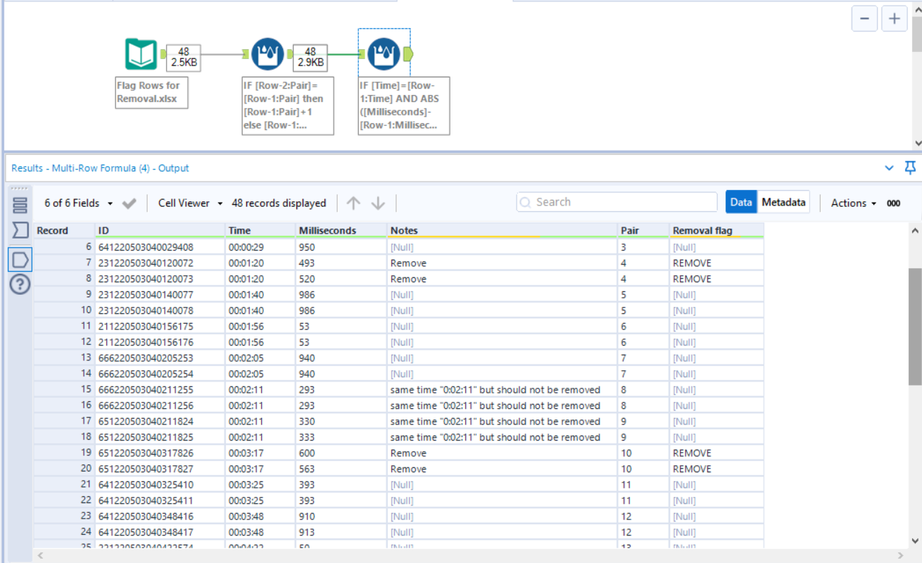 Solved: Compare two rows and remove them - Alteryx Community