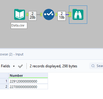 Solved: csv file show the full number from format 2.2912E+... - Alteryx Community