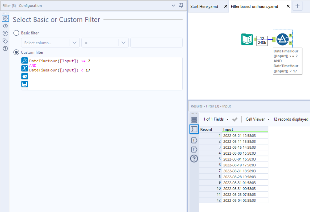 Solved: Help in Filtering DATETIME by by time -hours - Alteryx Community