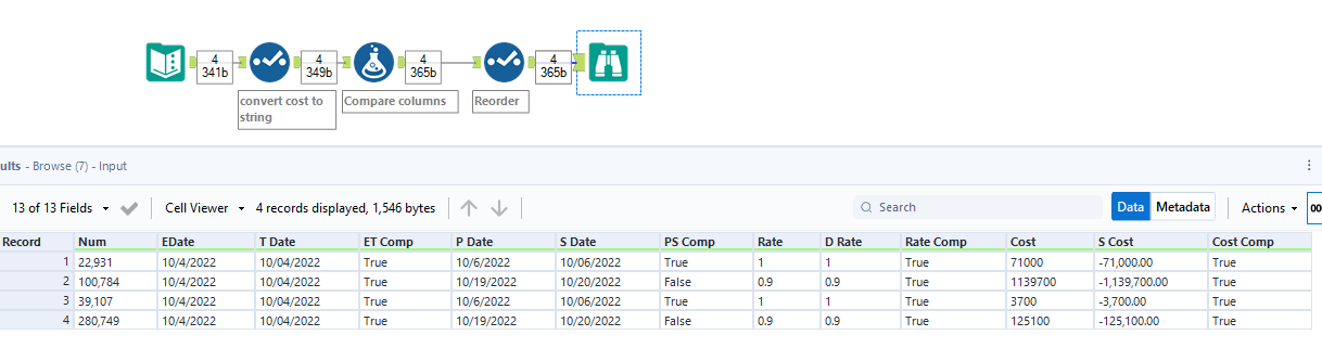 Solved: Data comparison between multiple fields - Alteryx Community