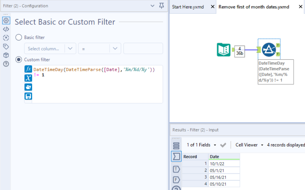 How to filter out dates on the first of the month - Alteryx Community
