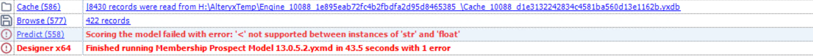 Scoring the model failed with error: