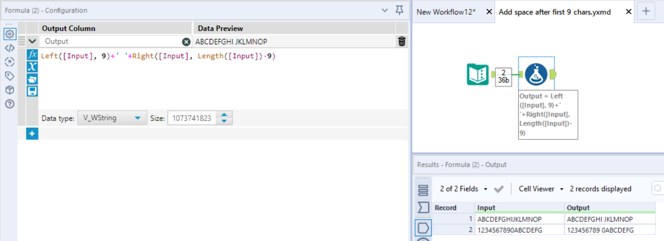 Solved: Add Space After First 9 Characters - Alteryx Community