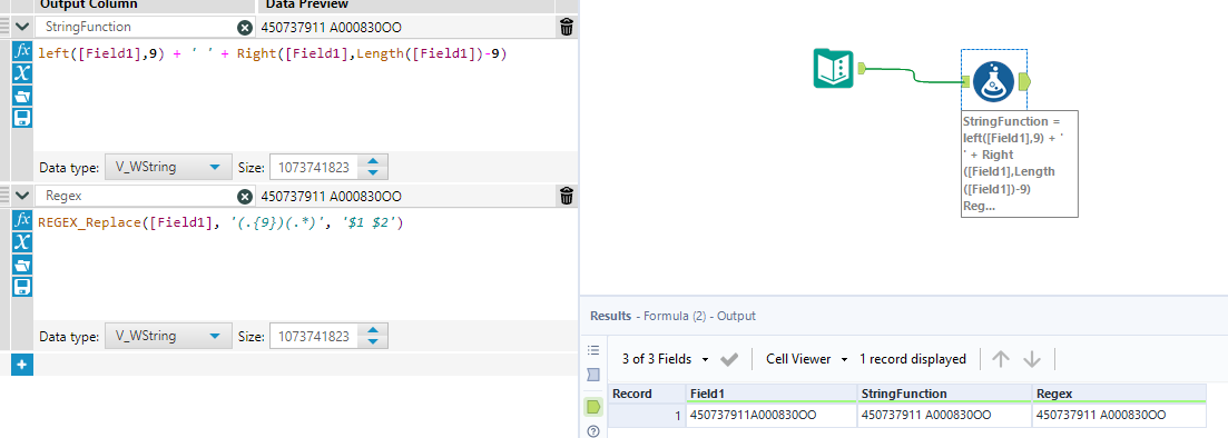 Solved: Add Space After First 9 Characters - Alteryx Community