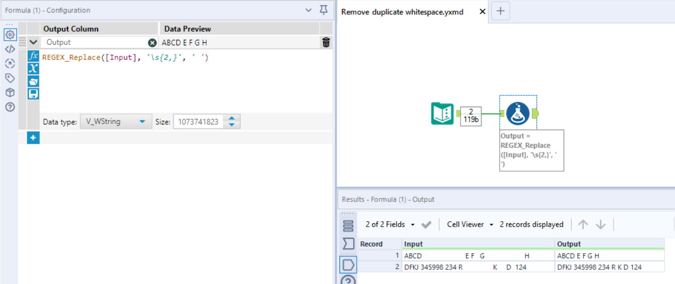 Solved: Delete Dynamic Number of White Space - Alteryx Community