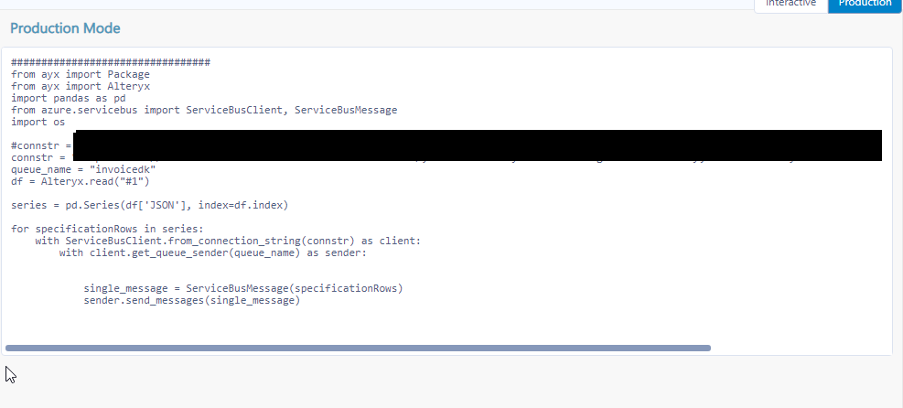 Python - error when changing to production mode - Alteryx Community