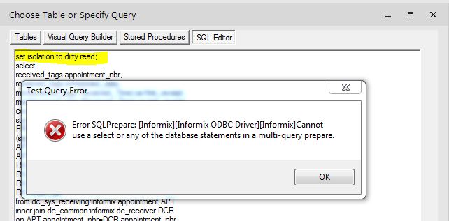 Solved: set isolation to dirty read (Informix) - Alteryx Community