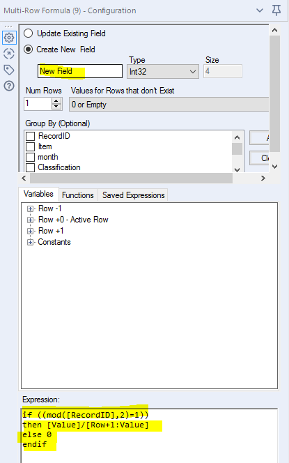 Create New Data Row by dividing two values from th... - Alteryx Community