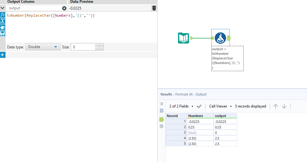 Numbers in parenthesis turn to null after select d... - Alteryx Community