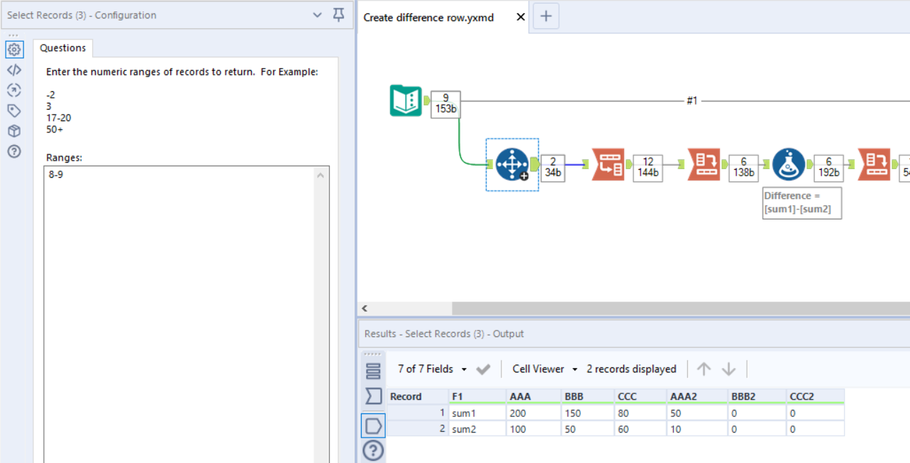 Subtract two specific rows and show the result in ... - Alteryx Community
