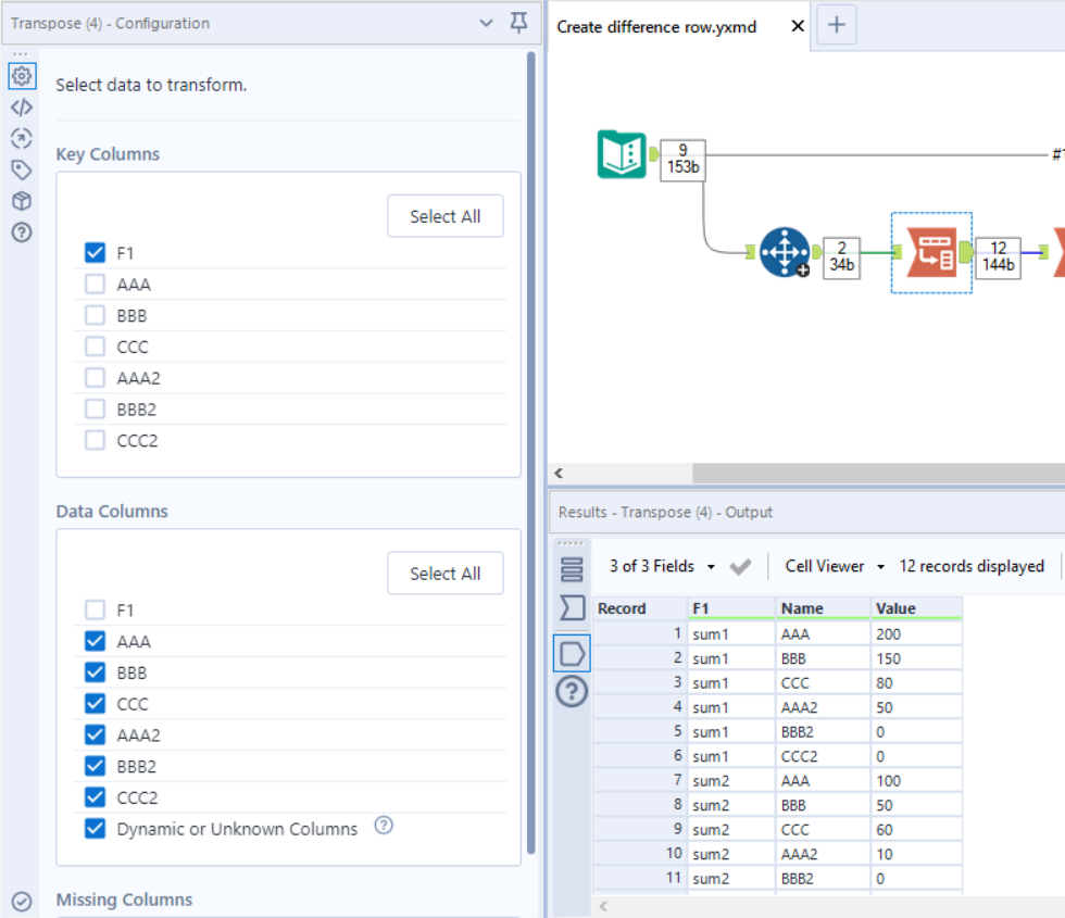 Subtract two specific rows and show the result in ... - Alteryx Community