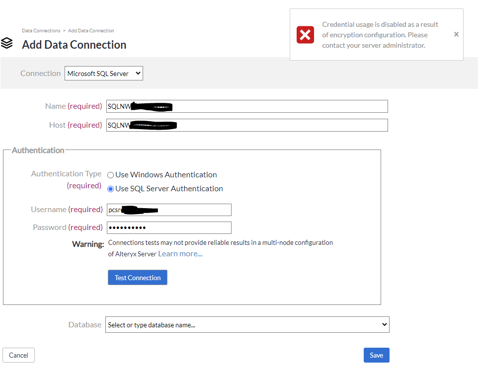 Solved: Entering Credentials has been disabled -- Bad Vers... - Alteryx Community