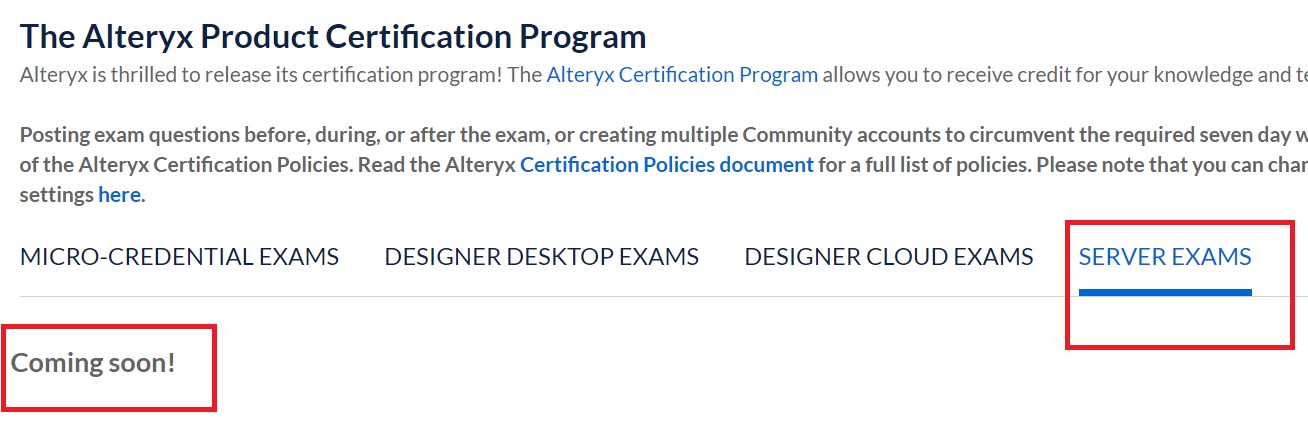 Server Certification Exam - Alteryx Community