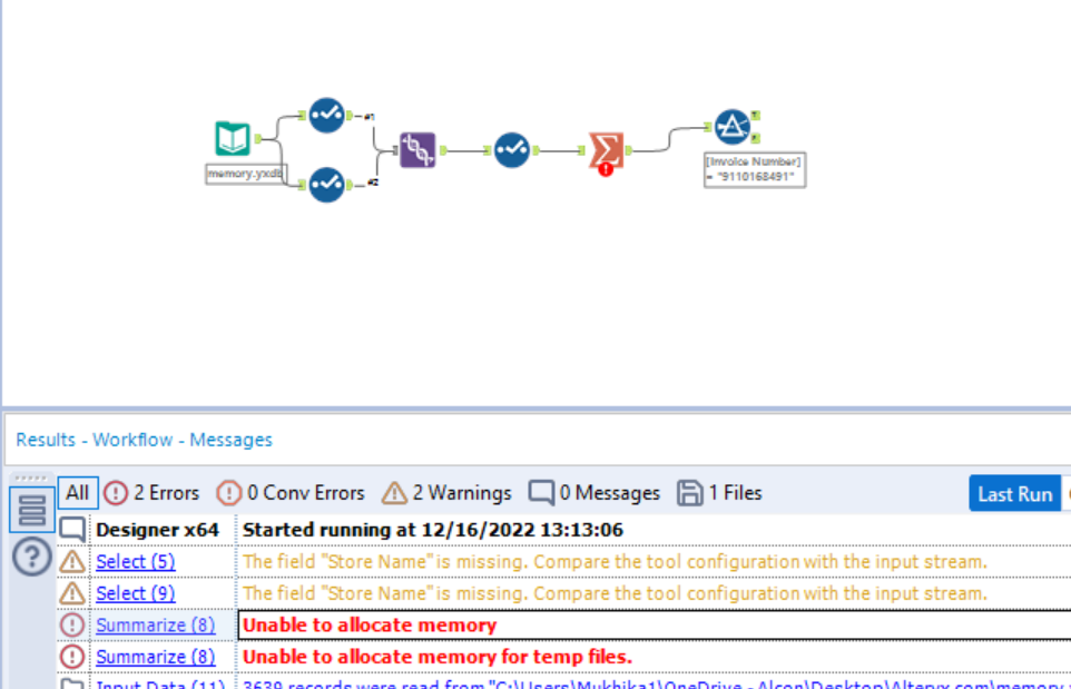 Unable To Allocate Memory After This Error My Com Alteryx Community