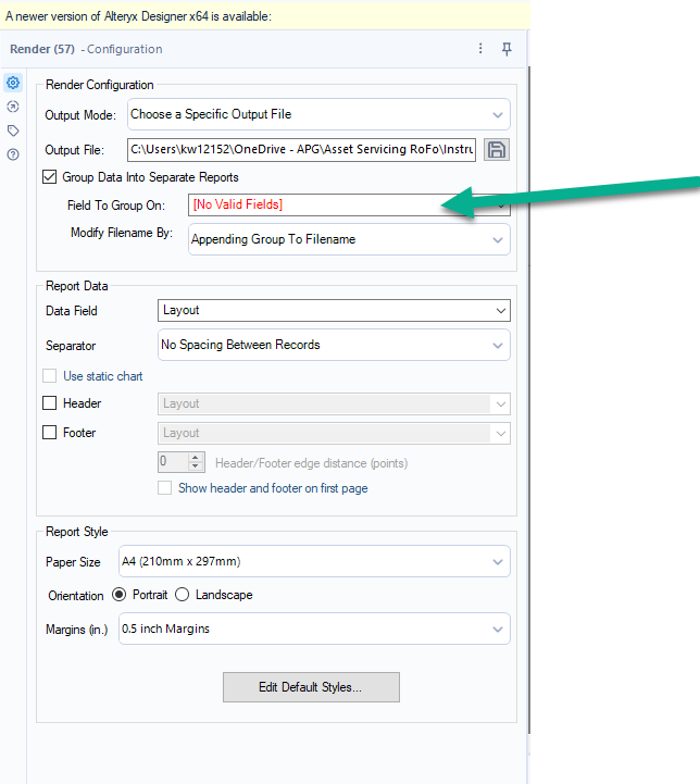 Solved: How to get Render tool to group data into separate... - Alteryx Community