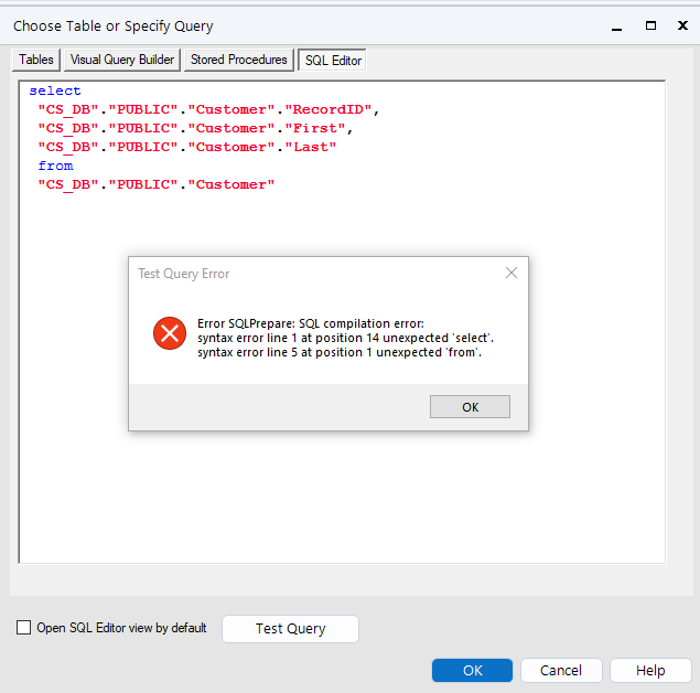 Tcpe 527 Error Ora 00942 In Sql Editor Query Alteryx Community